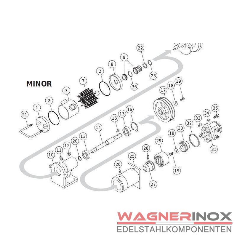 Pumpenwelle für LIVERANI MINOR aus Edelstahl, 66,92