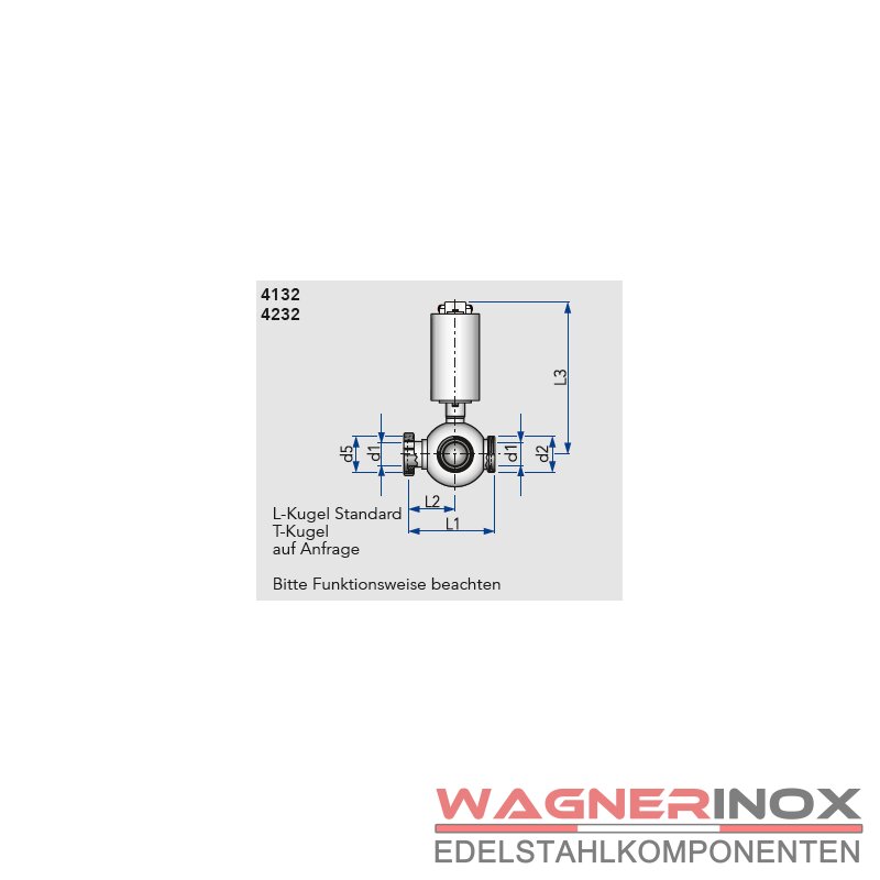 KIESELMANN 3 Wege- Kugelventil DN50 K/M-G-G L- Form luftöffnend- fede ...